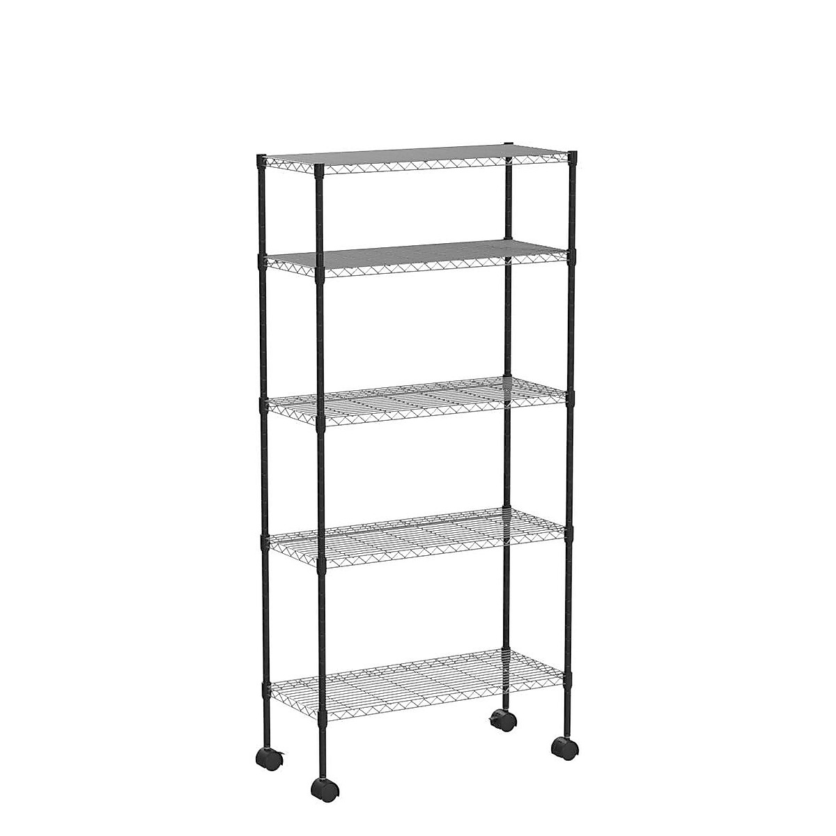 FDW 30" L×14" W×60" H Wire Shelving Unit Metal Shelf with 5 Tier Casters Adjustable Layer Rack Strong Steel for Restaurant Garage Pantry Kitchen Garage，Black