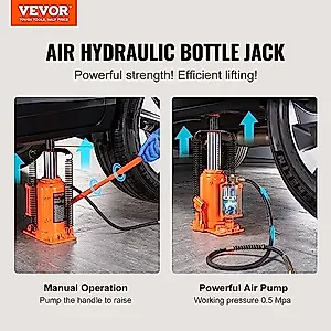 VEVOR Air Hydraulic Bottle Jack, 20 Ton/44,092 LBS All Welded Bottle Jack, 10.4-19.7 inch Lifting Range, Manual Handle and Air Pump, for Car, Pickup, Truck, RV, Auto Repair, Industrial Engineering