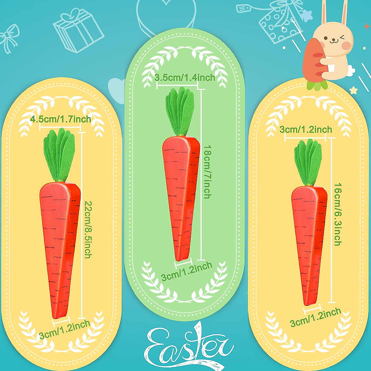 6 Pieces Rustic Wooden Carrots Easter Carrot Easter Decorations Artificial Carrots Tiered Tray Decorations for Easter Bunny Decor Spring Garden Decor Party Supply DIY Crafts Home Kitchen Decor