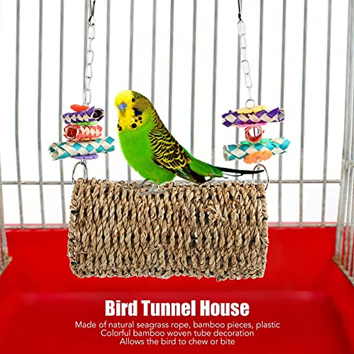 Parrot Grass Woven Tunnel Bird Chewing Relaxing Swing Bird Woven House Toy with Hole Birdcage Accessories for Cockatiel Budgie Hamster