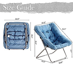 Givjoy Saucer Chair, Soft Faux Fur Oversized Folding Accent Chair, Soft Furry Lounge Lazy Chair, Metal Frame Moon Chair for Bedroom, Living Room