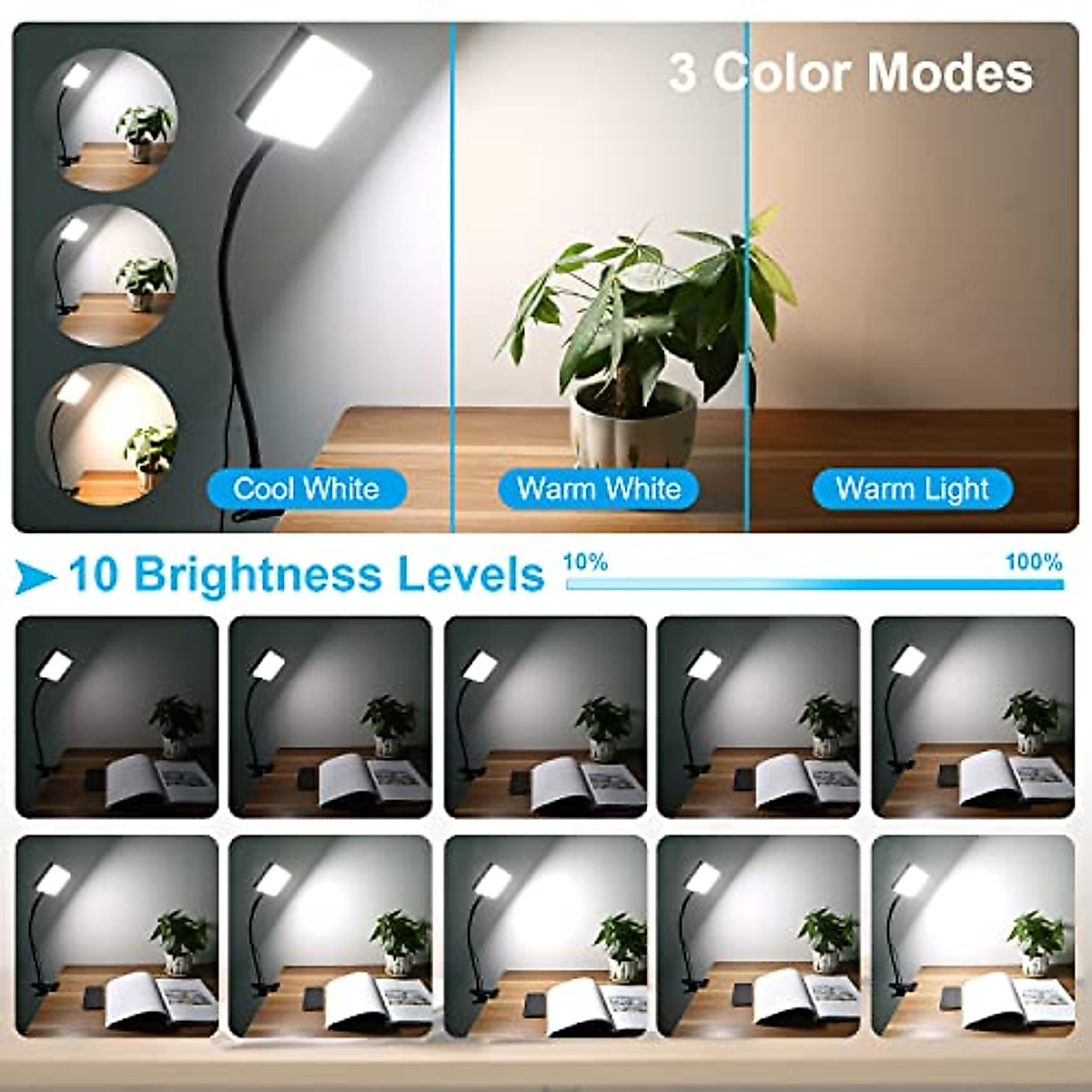 LED Desk Light, Video Conference Lighting Kits Clip on Laptop Monitor with Removable Clamp, 3 Color 10 Dimming Level for Webcam Lighting/Zoom Lighting/Remote Working/Reading/and Live Streaming