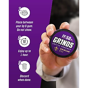 Grinds Coffee Pouches | Tobacco Free, Nicotine Free Healthy Alternative | 3 Cans of New Orleans | Made in the USA | 18 Pouches Per Can | 2x Caffeine 1 Pouch eq. 1/2 Cup of Coffee (New Orleans)