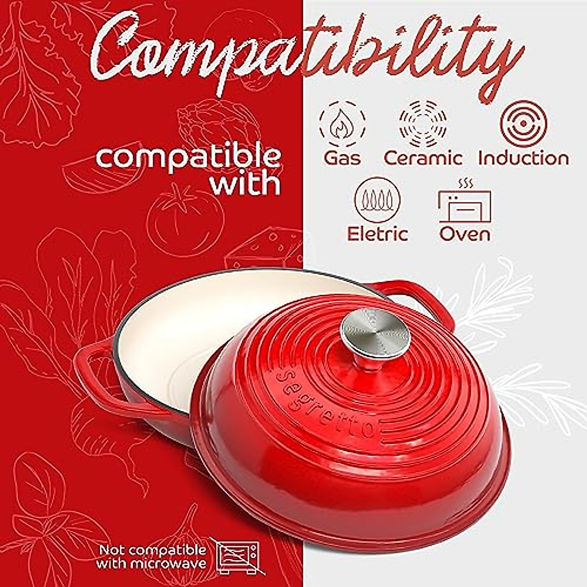 Enameled Cast Iron Bread Pan with Lid, 11” Red Bread Oven Cast Iron Sourdough Baking Pan, Dutch Oven for Bread, No Seasoning Needed -Segretto Cookware