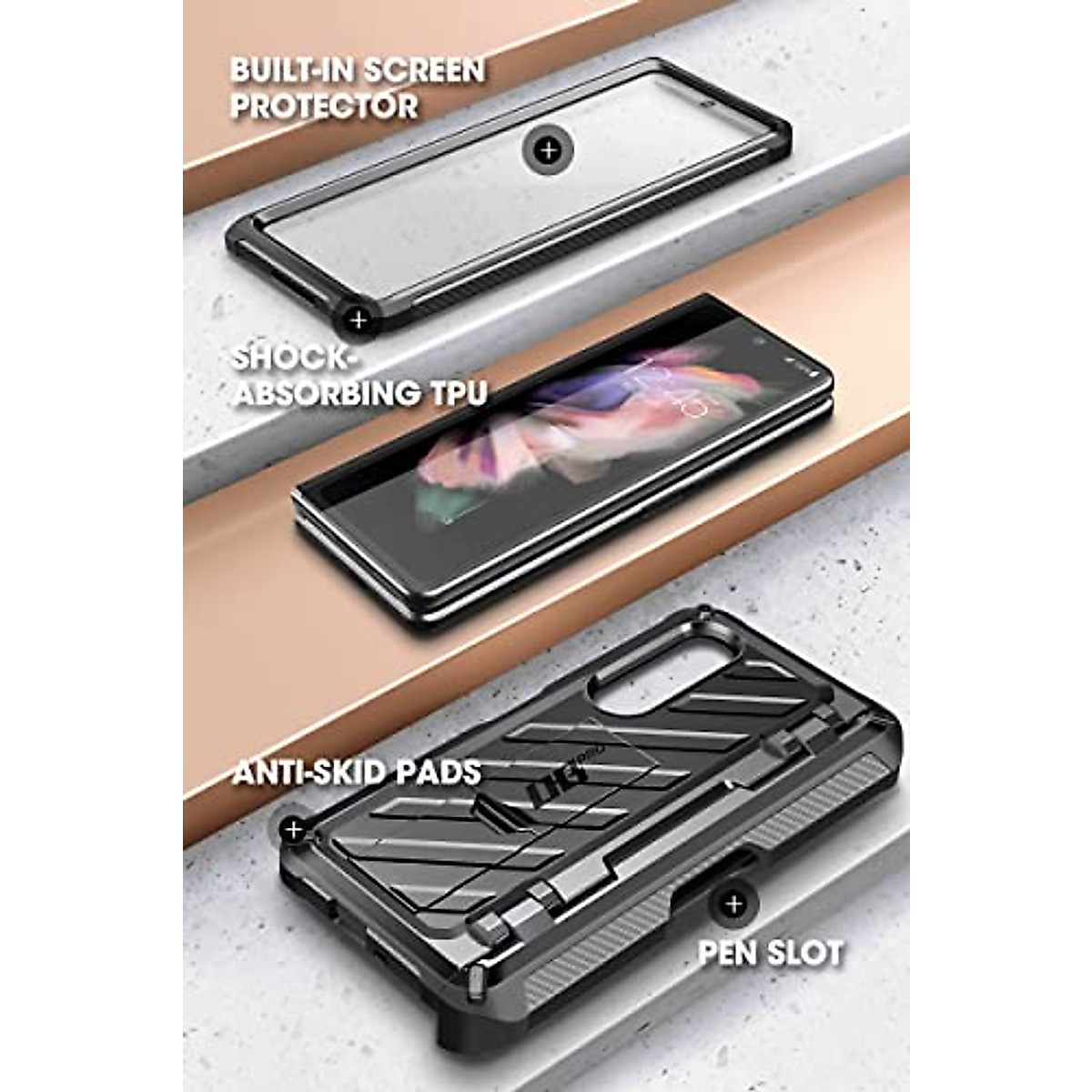 SUPCASE Unicorn Beetle Pro Series Case for Samsung Galaxy Z Fold 3 5G (2021), Full-Body Dual Layer Rugged Case with Built-in Screen Protector & Kickstand & S Pen Slot (Black)