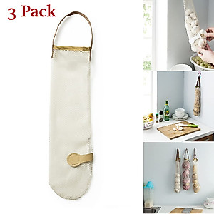NATEFEMIN 3PCS Onion Garlic Hanging Organizer Holder Storage Kitchen Wall Bags Net 11.5 * 45CM Accessory
