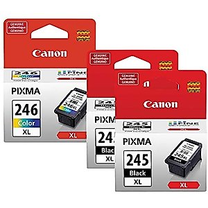 Canon CL-246XL Color Ink Cartridge & Two PG-245XL Black Cartridge Fine Ink Cartridge