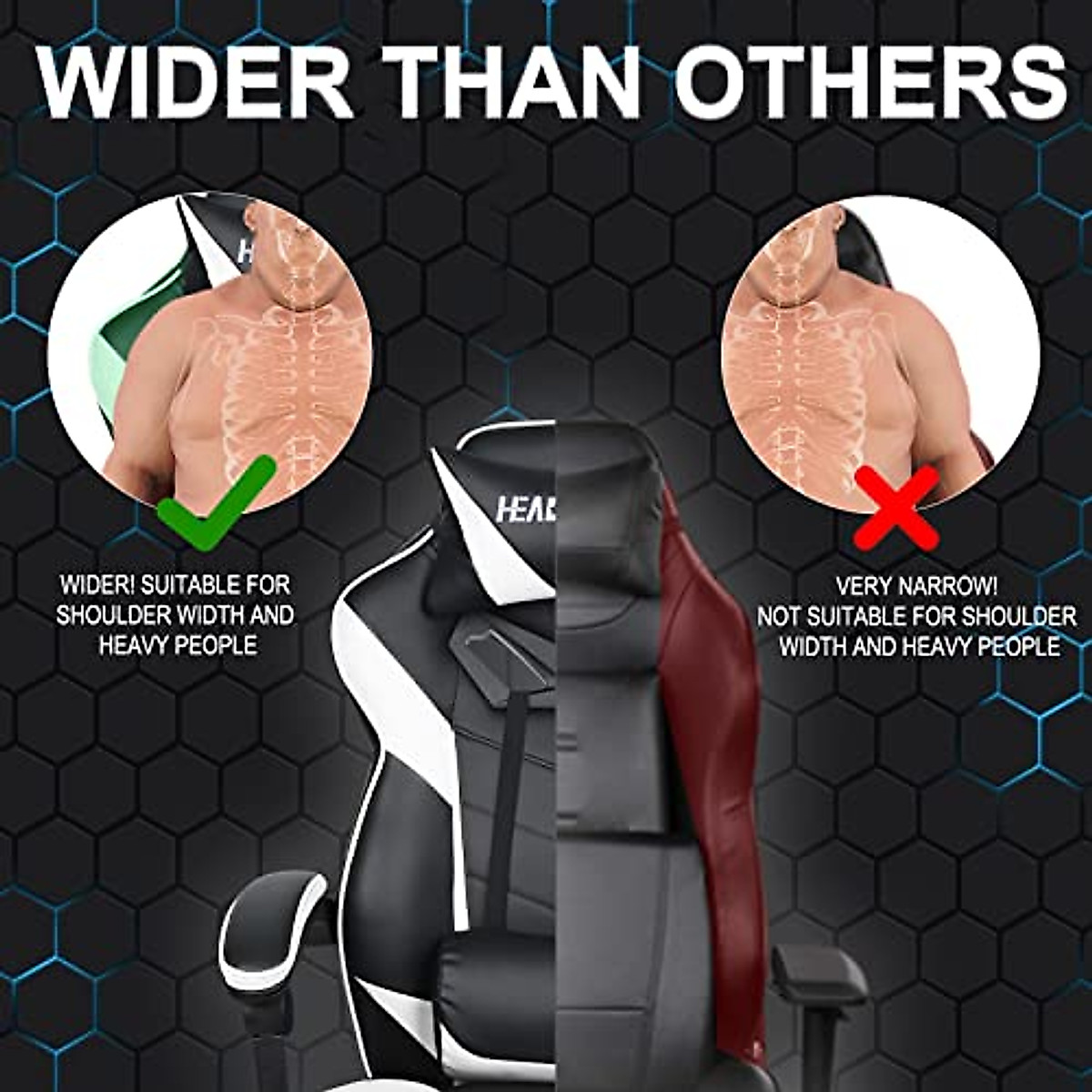 HEADMALL Gaming Chair with Footrest, Office Chair with Lumbar Support and Headrest Height Adjustable Gamer Chair with 360°-Swivel Seat - Black White