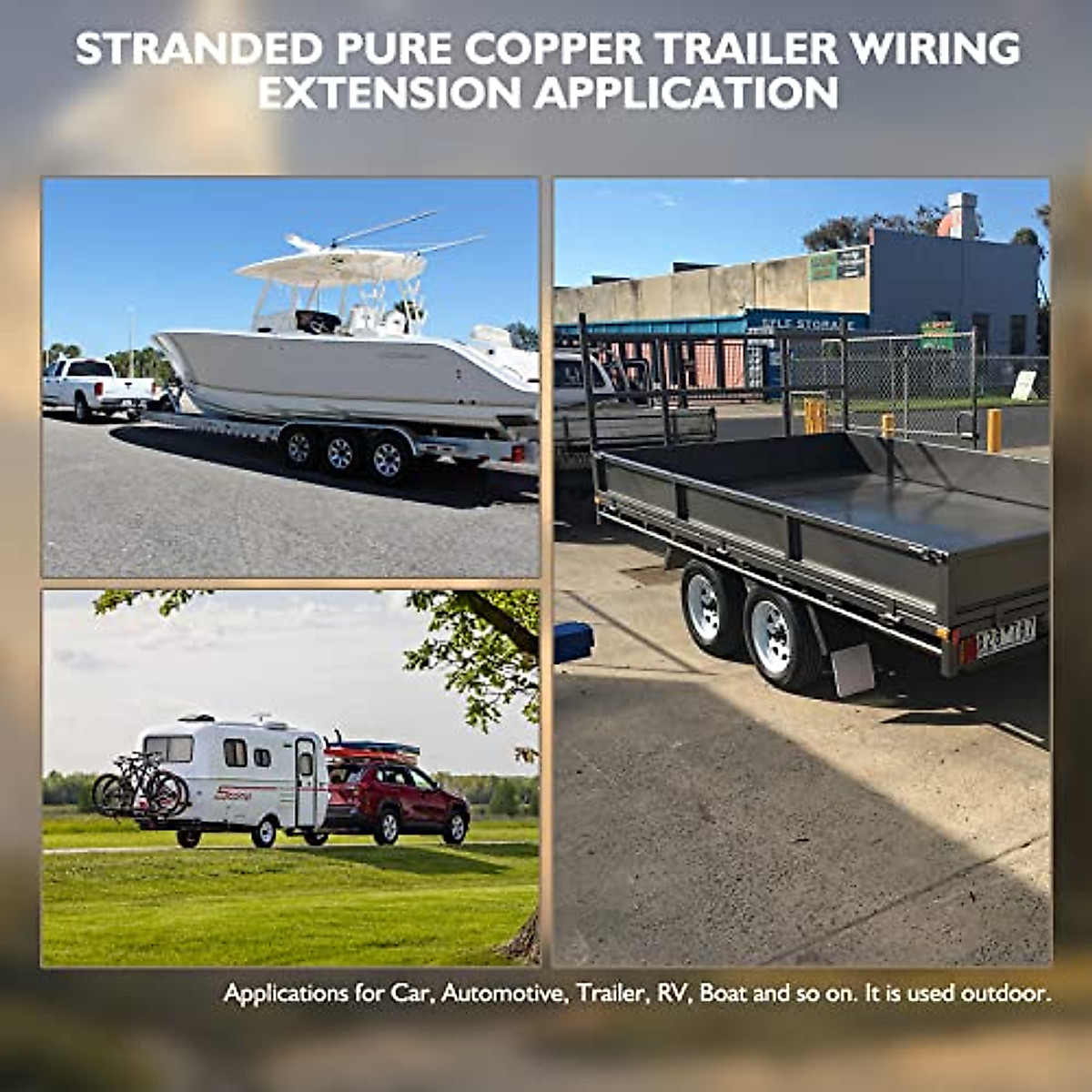 DOAUTO 100Foot Bonded 4-Way Trailer RV Camper Towing Boat Wiring Harness Wire Spool, Primary 4-Wire 14 Gauge Copper Trailer RV Wire, Ideal for All Basic Wiring Needs(Green, Yellow, Brown, White)