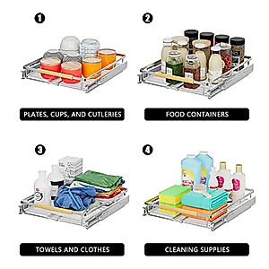 WEJIPP Pull Out Cabinet Drawer Organizer Expendable Slide Out Pantry Organizer Shelves Heavy Duty Stainless Steel Storage Shelf for Kitchen Bathroom Cabinet Pantry Closet Under Sink Organization
