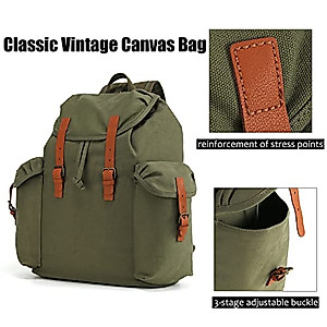 WINTMING Vintage Canvas Backpack Women Men Travel Rucksack Casual Laptop Backpack (Army Green)