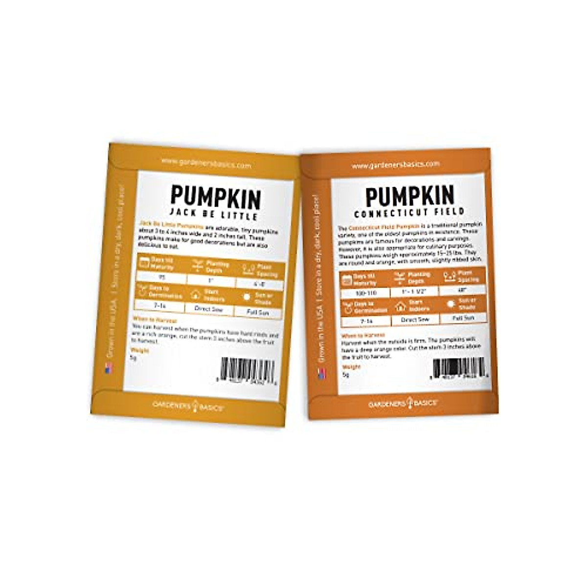 Pumpkin Seeds to Plant - 5 Variety Baby Boo, Giant Big Max, Jack Be Little, Jack O Lantern, Sugar Pie, Great for Pumpkin Seed for Summer, Fall, Pumpkin Seeds for Planting by Gardeners Basics