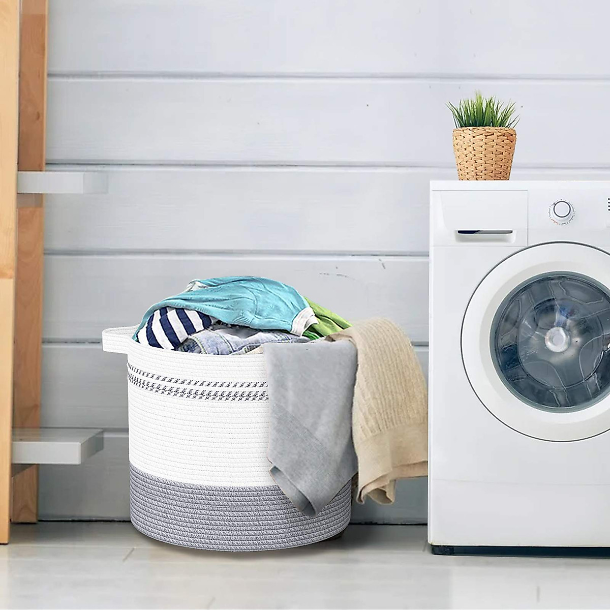 Large Laundry Basket, Cotton Rope Basket, Woven Nursery Hampers, Blanket Basket Living Room, Toy Storage Baskets with Handles, 100% Natural Cotton Woven Baskets for Storage, Decorative Clothes Hamper