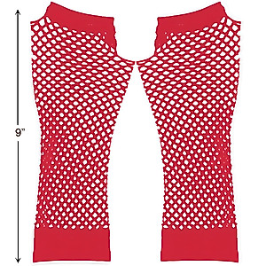 Red Long Fishnet Fingerless Gloves - 1 Count - Vibrant, Stretchy & Stylish - Perfect For Parties & Costumes, One Size Fits All