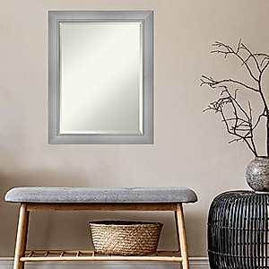 Amanti Art Bathroom Mirror, Flair Polished Nickel Wall Mirror for use as Bathroom Vanity Mirror Over Sink (28 x 22 in.) Beveled Mirror, Silver Mirror, Casual Mirror from WI, USA