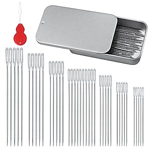 FIVEIZERO 80/40 PCS Large Eye Sewing Needles, 7 Sizes Sewing Sharp Needles, Leather Needle Embroidery Thread Needle, Stainless Steel Yarn Knitting Needles with Threaders for Handsewing Art Crafts CJ