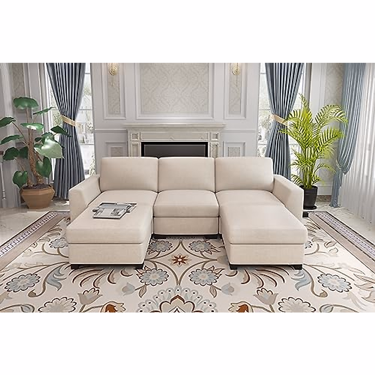 Sunrise Coast Modular Sofa Couch 130" Convertible L Shaped Sofas&Couches with Movable Ottoman Sectional, Beige