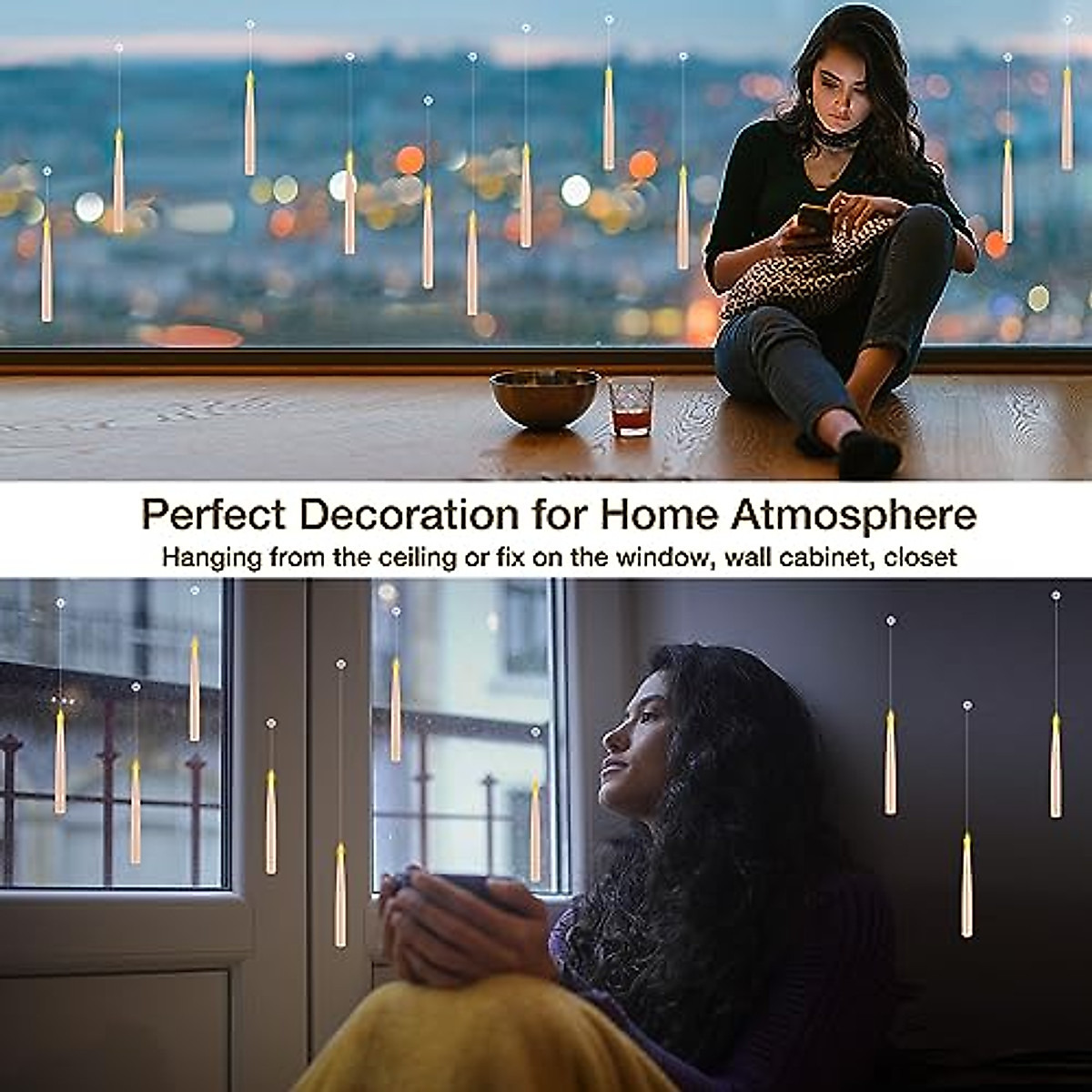 Flameless Candles with Magic Wand Remote for Halloween Decor, 6.6" Floating Candles Battery Operated Hanging Window Candles, Warm Light Flickering LED Candles for Home Christmas Decorations (12 pack)