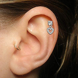 OUFER 16G 316L Stainless Steel Cartilage Earring Stud Heart Shape Dangle Helix Earrings Body Ear Piercing