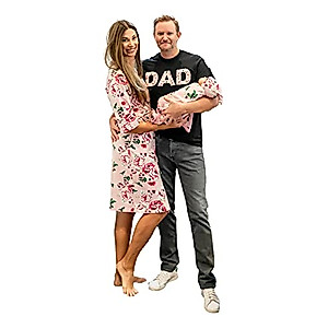 Baby Be Mine Maternity Nursing Delivery Robe & Baby Girl Swaddle Blanket Set with Daddy T-Shirt (Small/Medium Robe -Large Tshirt, Amelia)