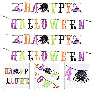ABOOFAN 2 Sets Happy Halloween Banner Paper Hanging Paper Pumpkin Bat Spider Bunting Garland for Halloween Party Decorations