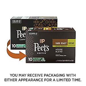 Peet's Coffee, Dark Roast Decaffeinated Coffee K-Cup Pods for Keurig Brewers - Decaf House Blend 10 Count (1 Box of 10 K-Cup Pods) Packaging May Vary