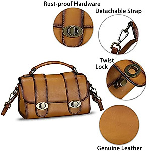 Genuine Leather Satchel for Women Vintage Purse Handmade Handbag Retro Crossbody Bag Purse (Brown)