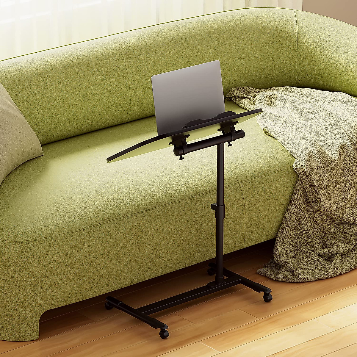 MoNiBloom Rolling Mobile Standing Desk 360° Rotatable Panel Adjustable Height 59''-89'' Portable Overbed Laptop Sofa Table Cart with Wheels for Offices Home Medical, Black