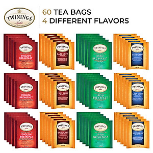 Twinings Black Tea Variety Pack with Earl Grey Tea, English Breakfast Tea, Irish Breakfast Tea, and Lady Grey Tea Bags, Individually Wrapped, 20 Count Ea (Pack of 3)