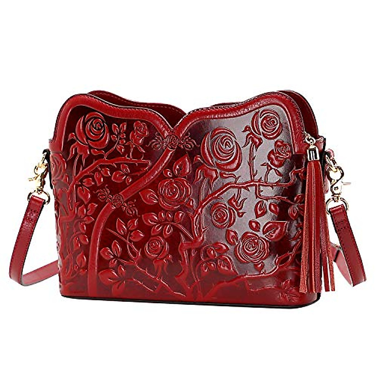 PIJUSHI Designer Leather Handbags for Women Ladies Floral Crossbody Shoulder Bags Clutch Purse (20093 Red)