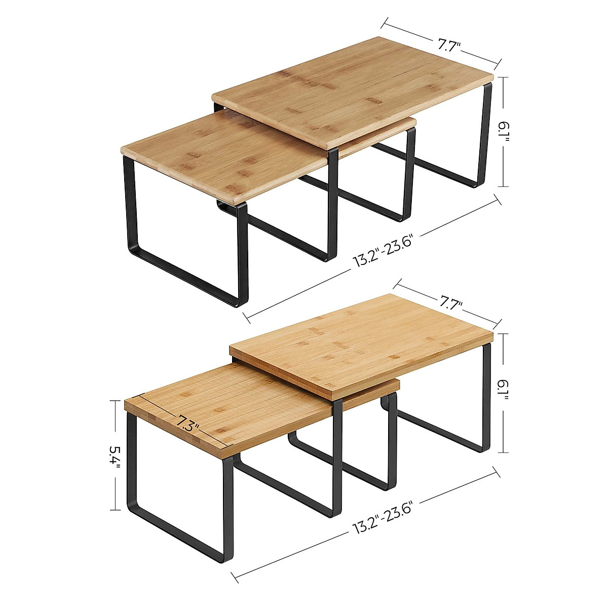 SONGMICS Set of 6 Cabinet Organizers, Shelf Organizers, Kitchen Organization, Kitchen Organizers and storage, Metal and Bamboo, Black and Natural UKCS02NB and UKCS10NB