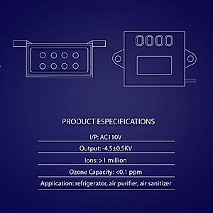 Shopcorp 110-120VAC Plasma Ion Generator – Negative Ionizer and Ozone Generator for Refrigeration, Air Purifiers and Air Sanitizers