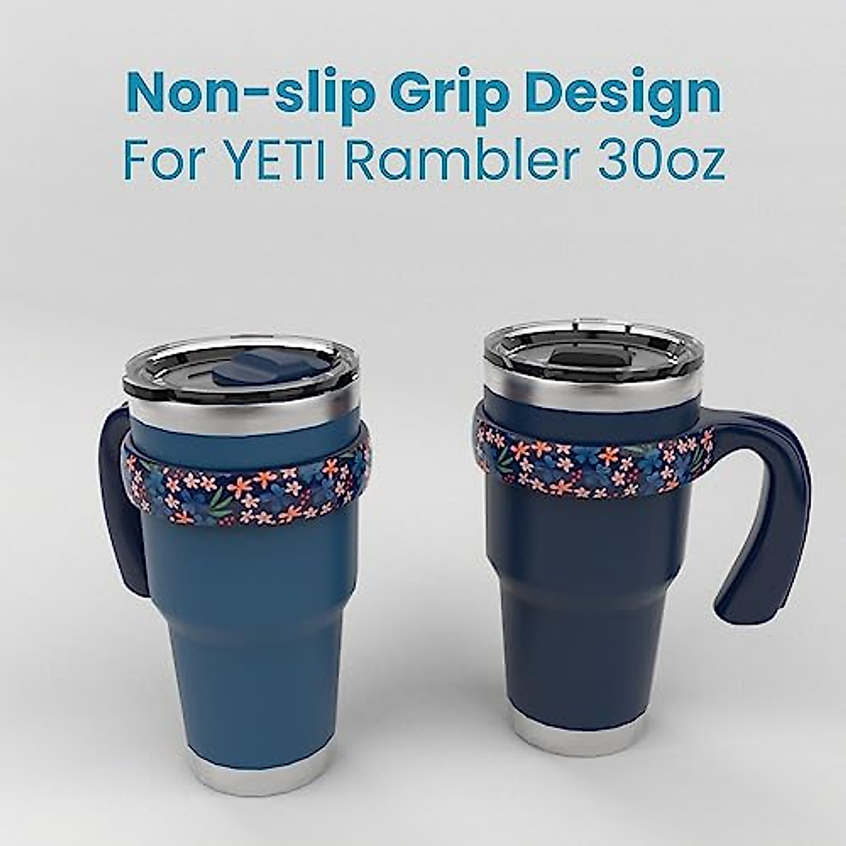For YETI 30 Oz Tumbler Handle, Handle For YETI 30 Oz Tumbler With Anti-Slip Colorful And Floral Design, Blue,1 Pack