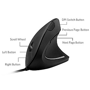 Anker Ergonomic Optical USB Wired Vertical Mouse 1000/1600 DPI, 5 Buttons CE100 (Renewed)