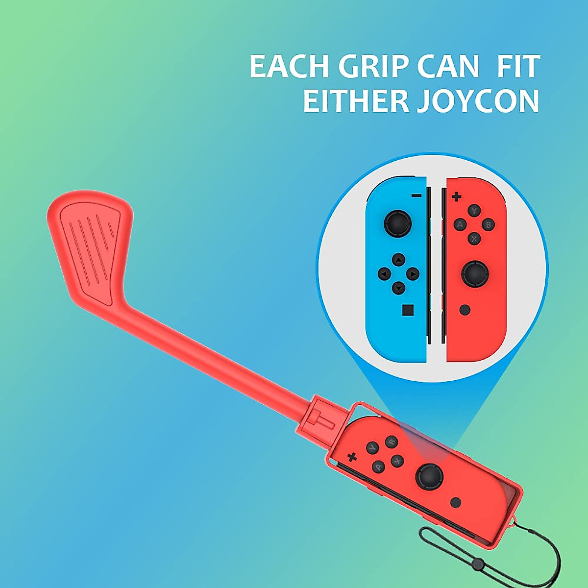 Uxilep Golf Club for Mario Golf: Super Rush - for Nintendo Switch Joy-con Accessories,Mini Golf Clubs Hand Grip Accessories with Wrist Strap for Joy Cons - 2 Pack (Red & Blue)