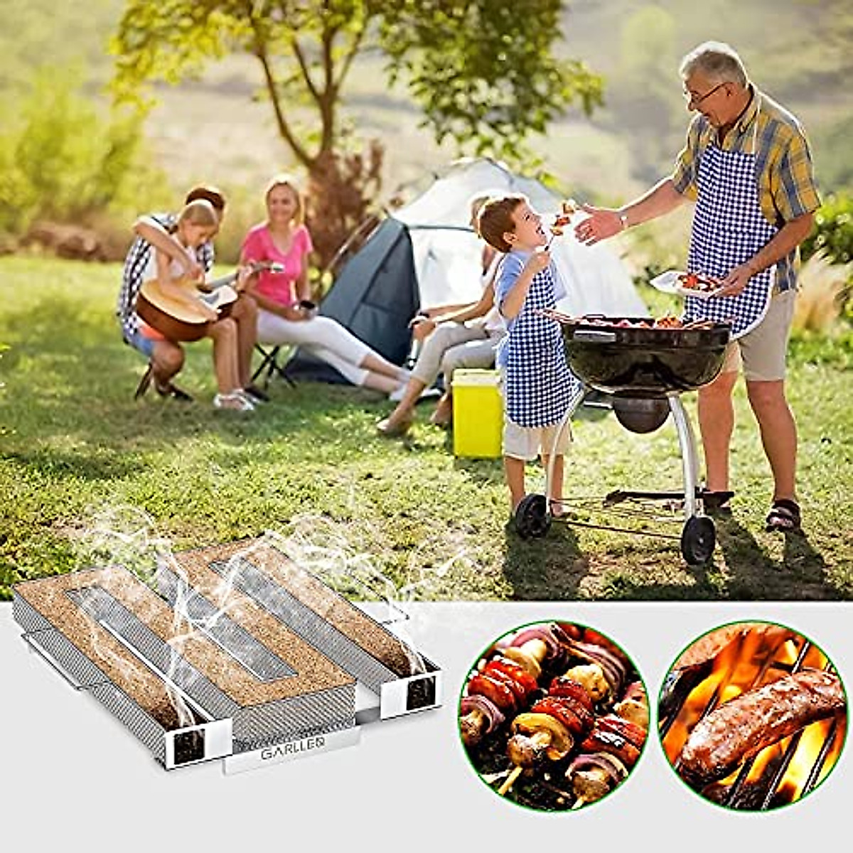 Cold Smoke Generator, GARLLEN Stainless Steel Cold Smoker, BBQ Grill Cold Smoke Box with Brush and Hooks, Smoke Generator Cold Smoking for Garden Camping Cooking