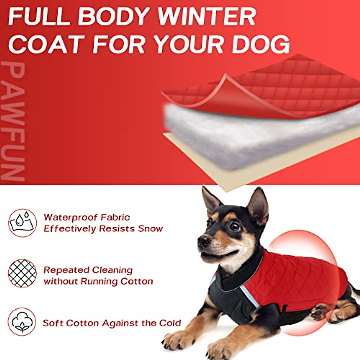 Cold Weather Dog Coats, Waterproof Dog Winter Coat Thick Padded Cozy Vest Reflective Warm Dog Vest Dog Snow Jacket with Leash Attachment Pet Winter Clothes for Small Medium Large Dogs, Red, Blue