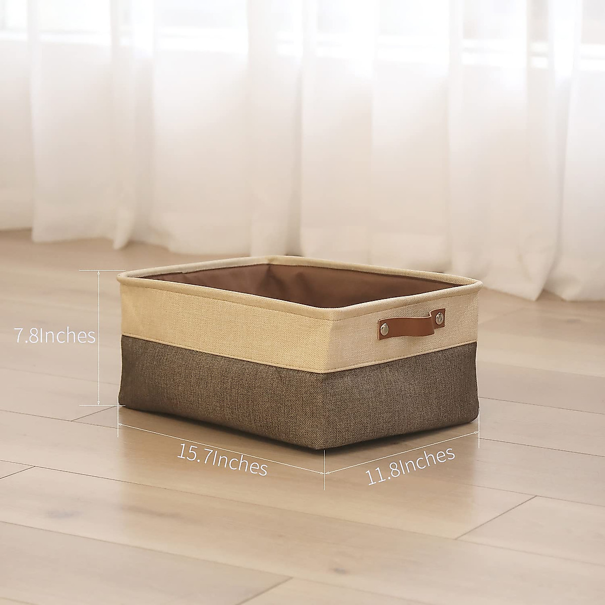 Large Storage Baskets for Organizing Shelves, Fabric Foldable Storage Bins Cubes with Handles Decorative Baskets Nursery Toy Closet Clothes Towel (Grey&Brown 15.7"x11.8"x7.8" - 3 Pack)