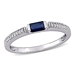 etneyjewels 0.86 Carat Blue Sapphire And Natural White Diamond Baguette Cut Bridal Engagement Rings For Women In 10KT Solid( Centre Blue Gemstone etneyjewels 0.5 ctw,Clarity I2,Color HI,5.5)
