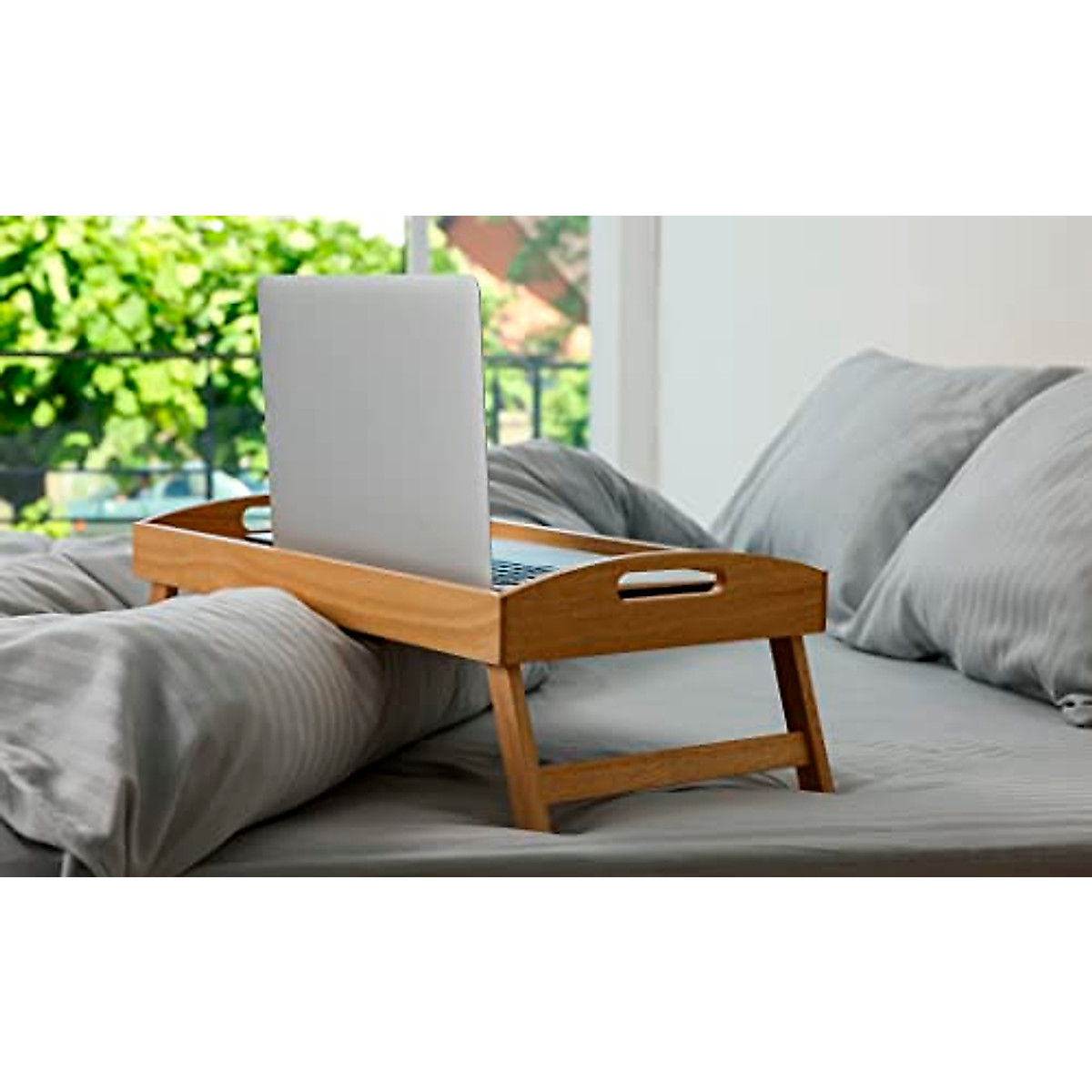 Trenda Breakfast-Trays, Bamboo Bed Table with Foldable Legs, Snack Desk for Sofa, Eating,Working