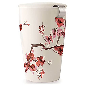 Tea Forte Kati Cup Cherry Blossoms, Ceramic Tea Infuser Cup with Infuser Basket and Lid for Steeping Loose Leaf Tea