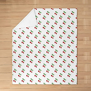 Cherry Flannel Fleece Throw Blanket, Cute Cherry All Season Bed Blanket Fresh Fruit Fuzzy Blanket for Boys Girls Women Men, Cartoon Cherry Bedroom Decor Plush Blanket Throw 50"x60"