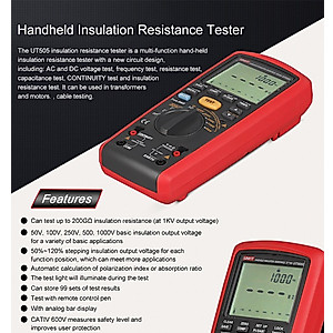 UNI-T UT505A 505B 1000V Digital Handheld True RMS Megger Insulation Resistance Meter Tester Multimeter Ohm Voltmeter Megohmmeter(UT505A)