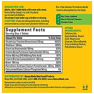 Nature Made Time Release Vitamin B-100 High Potency B Complex, Dietary Supplement for Nervous System Function Support, 60 Time Release Tablets, 60 Day Supply