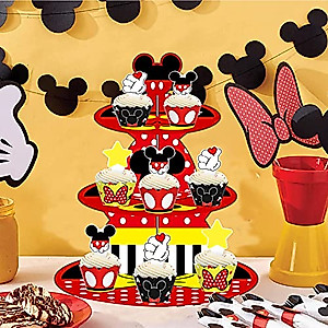 Red Mini Mouse Cupcake Stand, Cartoon Mouse Birthday Party Supplies, Mickey Mouse Decorations, Cupcake Tower for Girls Boys Kids Baby Shower Wedding Party