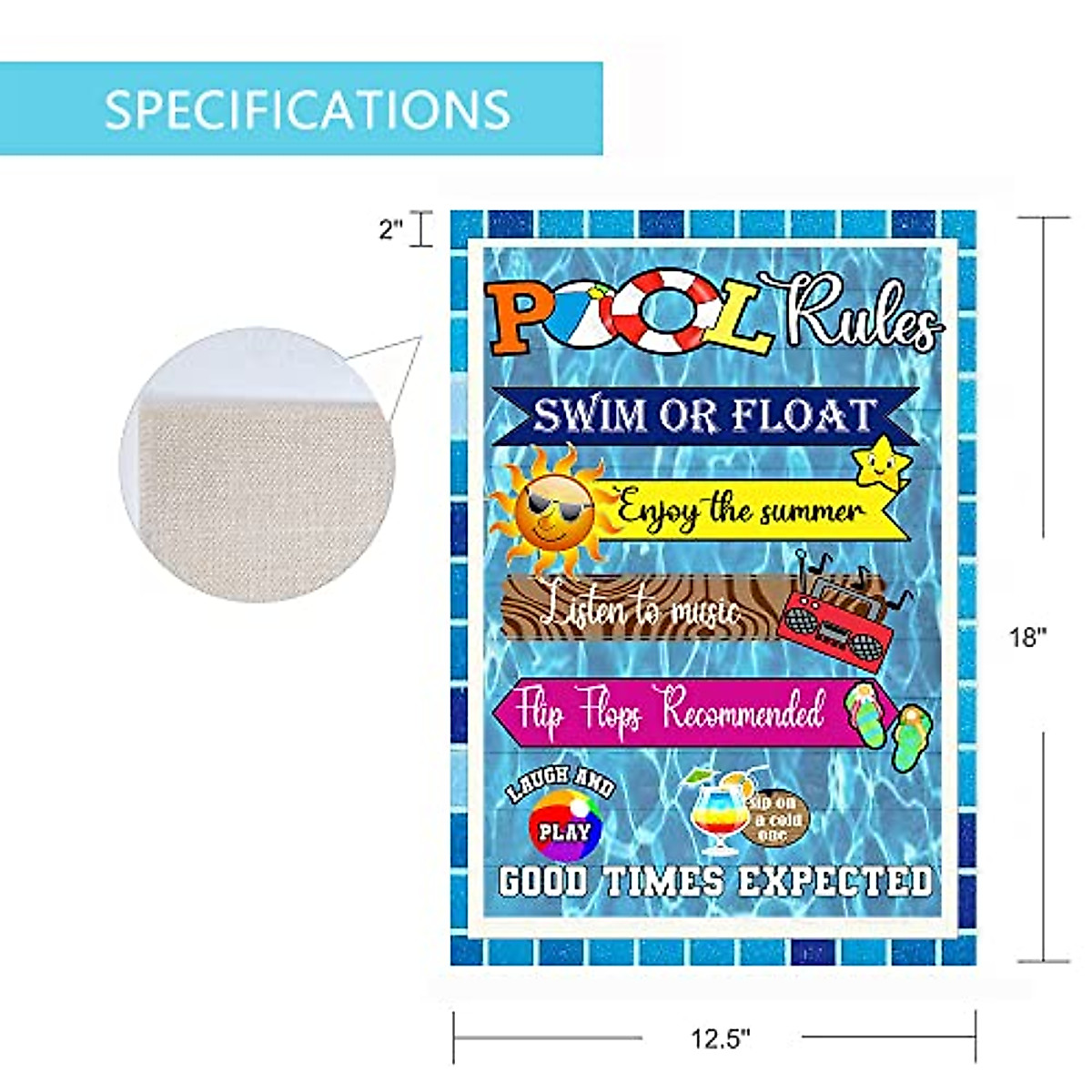 Pool Rules Signs Summer Garden Flag Double Sided Swim Or Float Burlap Yard Flag, Seasonal Outdoor Farmhouse Rustic Yard Home Decoration 12.5 x 18 Inch