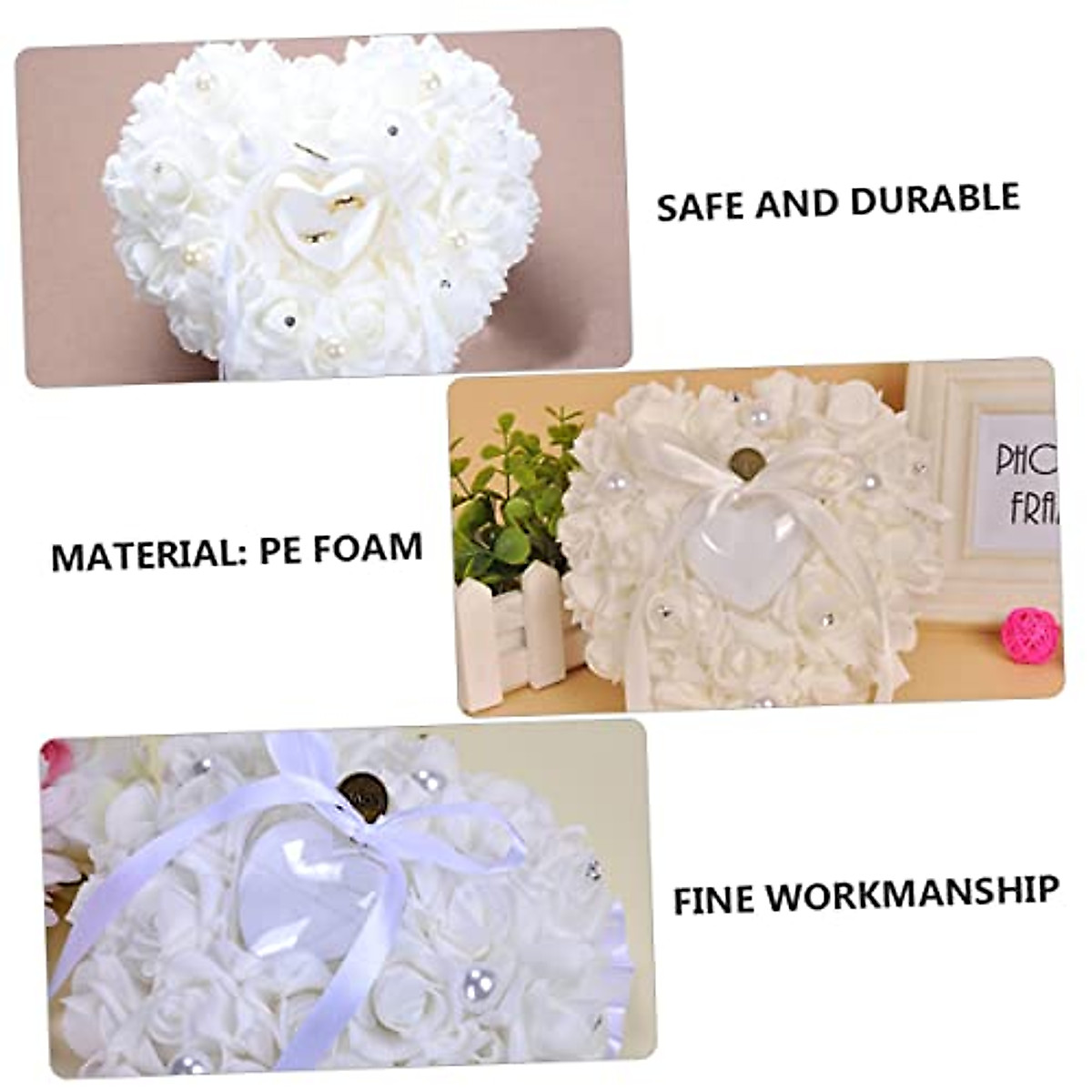 HONMEET 3 Pcs Ring Pillow Wedding Decor Heart Decor Heart Ring Wedding Gift Ring Box Rose Flower Ring Tray Heart Ring Box Bride Ring Pillow Heart Shape Ring Pillow Bride White Foam Wreath