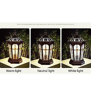 MODEBHD Solar Outdoor Post Light, Waterproof IP65 Villa Courtyard Garden Post Lantern, Pillar Light with One Light and Three Color Temperature, On/Off Solar Powered Post Lamps