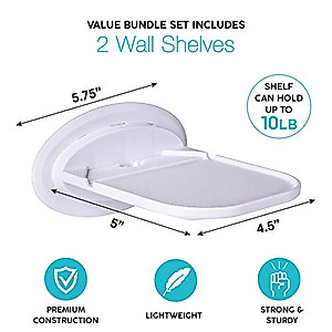 Tech Caddy Floating Wall Shelf, Wall Outlet Shelf Holder, Charging Shelf Station for Mobile Phones, Tablets, Google Home, Alexa - Space Saver Tech Shelf, Smart Device Holder, (2-Pack) (White)