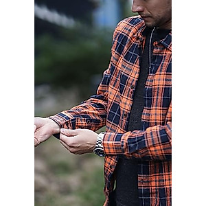 JMIERR Mens Flannels Long Sleeve Cotton Shirts Casual Fall Fashion Button Up Plaid Dress Shirt, US 46(XL), Burnt Orange
